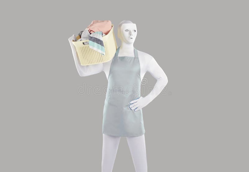 Man or Android Robot in White Bodysuit and Mask Helping with Housework ...