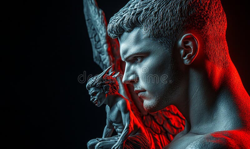 Man, Angel, Demon, Dramatic Lighting, Statue Pose, Art, Photo Stock de ...