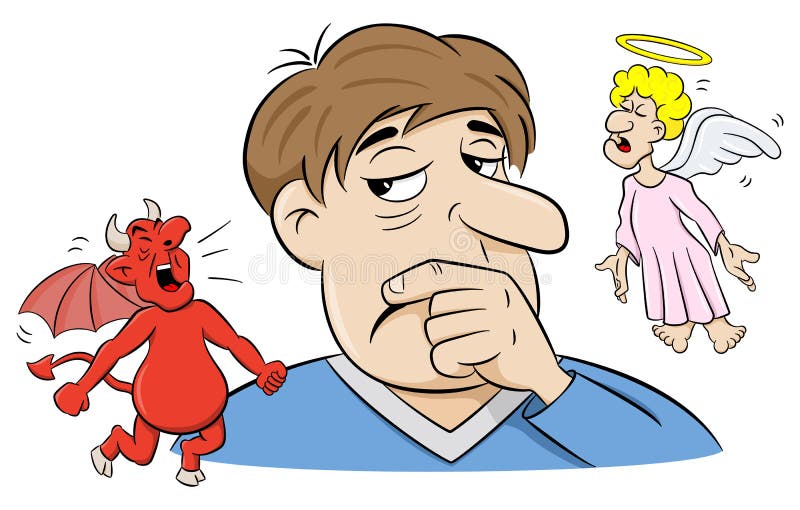 Man with Angel and Devil on His Shoulders Stock Vector - Illustration ...