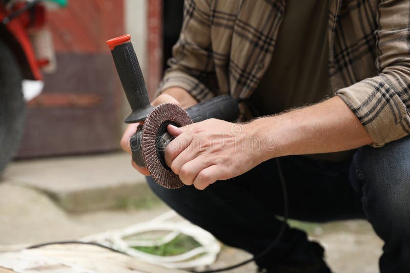 Man Angle Grinder Outdoors Closeup View Stock Photos - Free & Royalty ...
