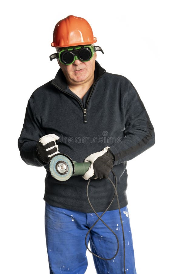 Man with Angle Grinder and Protective Equipment Showing Thumbs Up Stock ...