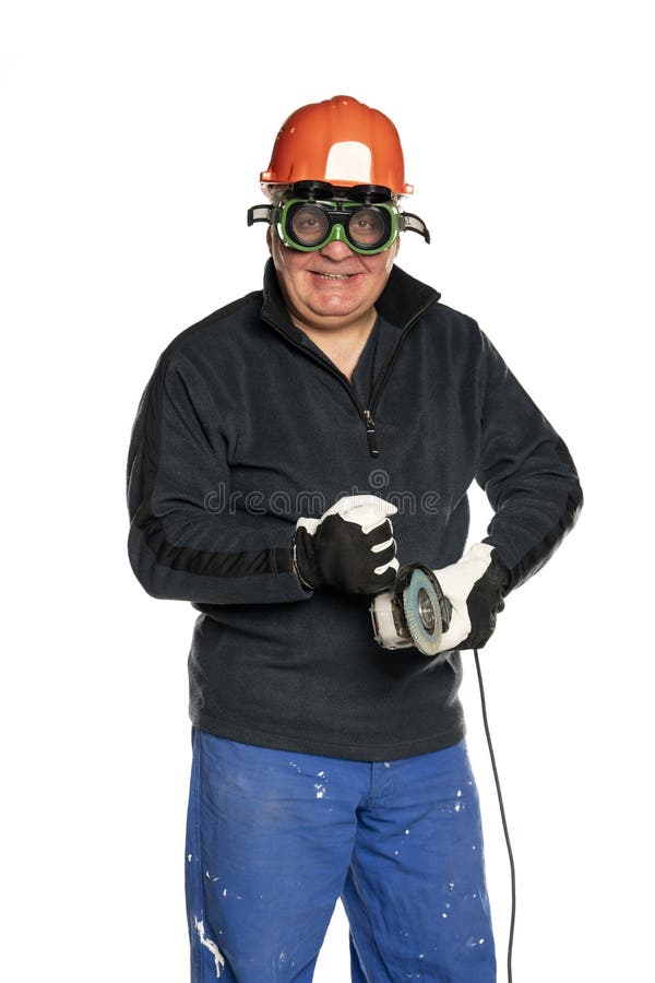 Man with Angle Grinder and Protective Equipment Showing Thumbs Up Stock ...