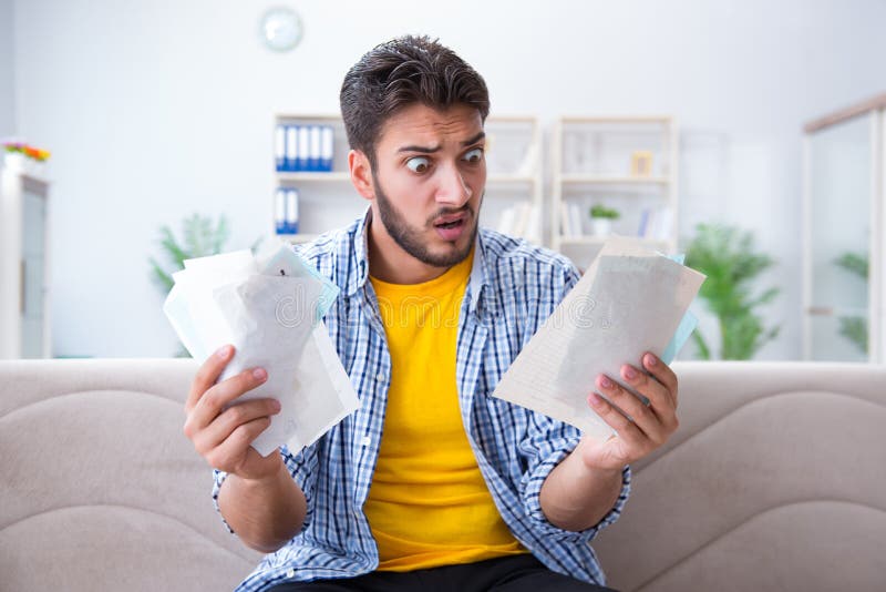 The Man Angry at Bills he Needs To Pay Stock Image - Image of bills ...
