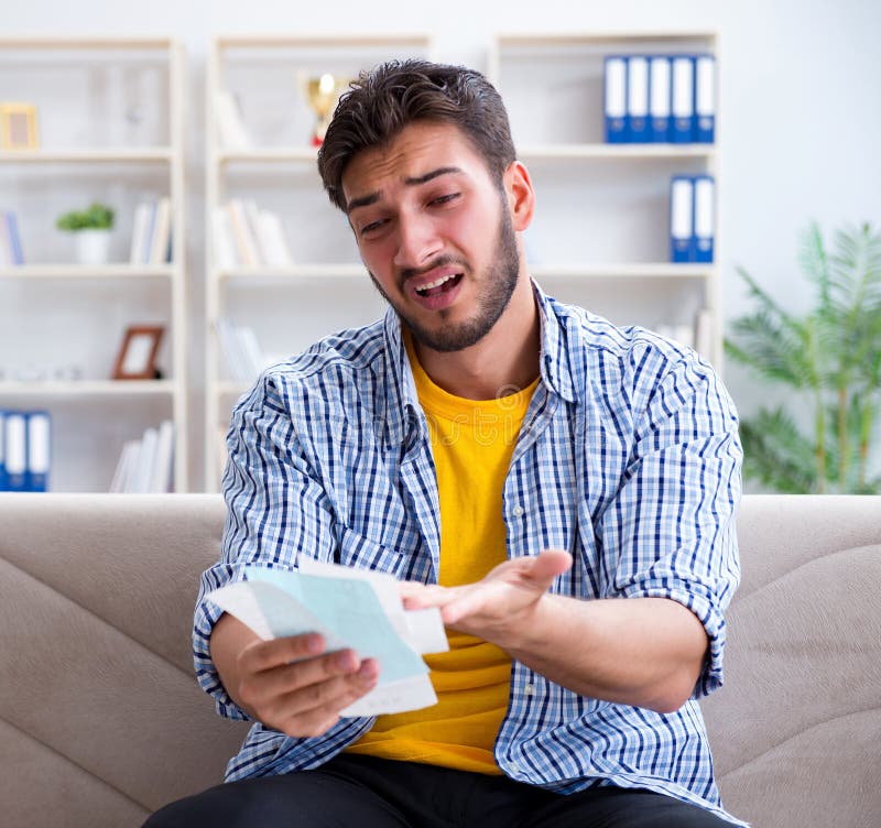 Man Angry At Bills He Needs To Pay Stock Image - Image of economy ...