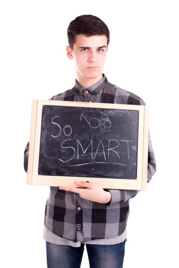 Man with angry face holding board with text so smart, Man with angry ...
