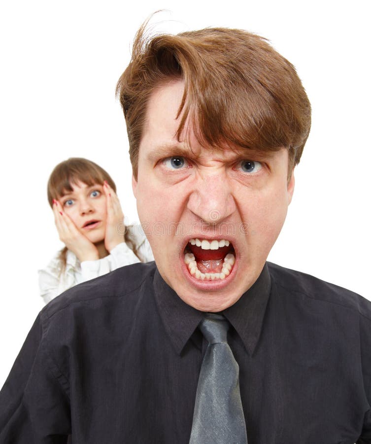 Man Angry, he Was Furious. Woman in Horror. Stock Photo - Image of ...