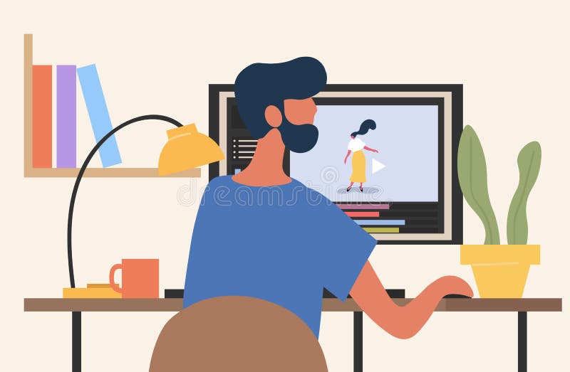 Guy Animator at Creation Project Process Vector Illustration. Male ...