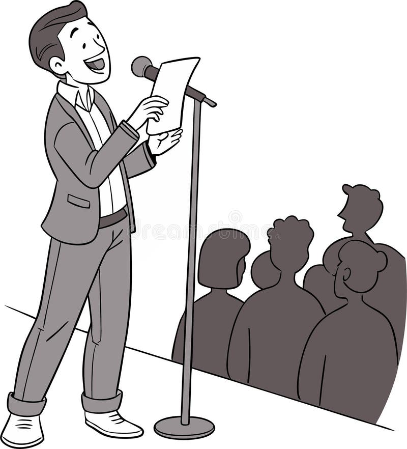 A Man Announce by Mike Front of Audience Stock Illustration ...