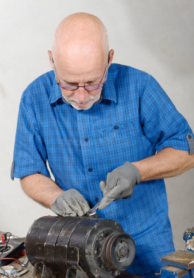 Man with Antique Generator for the Car Stock Photo - Image of male ...
