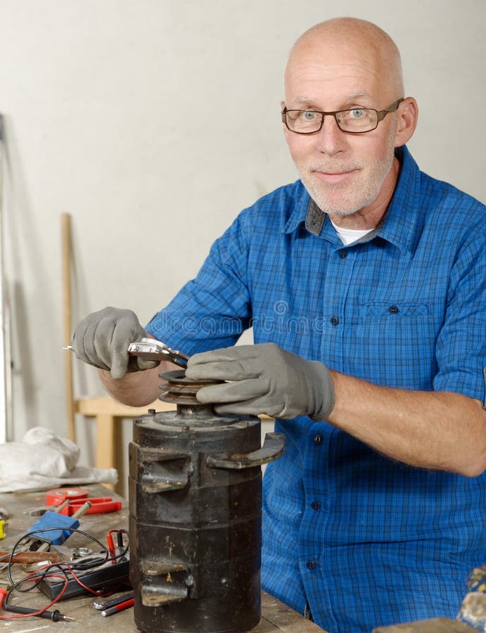 Man with Antique Generator for the Car Stock Photo - Image of ...