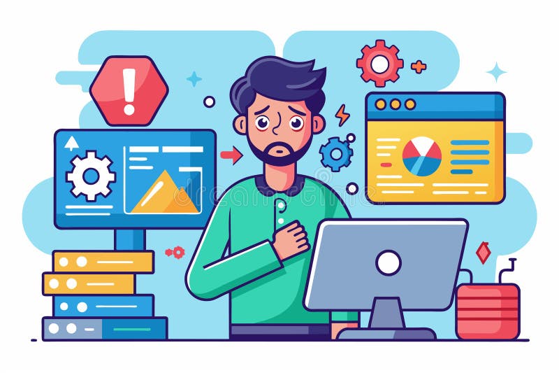 A Man Appears Anxious while Addressing a System Error on His Computer ...