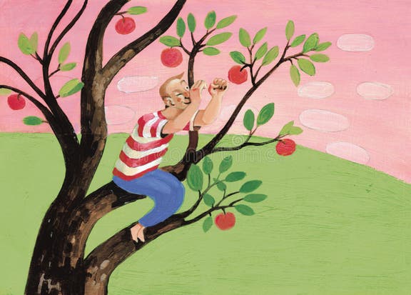 Man in apple tree stock illustration. Illustration of production ...