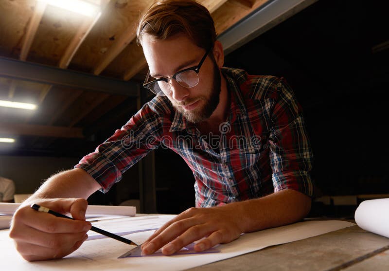 Man, Architect Design Blueprint and Engineering for Construction ...