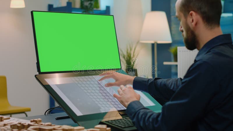 Man Architect with Green Screen Analyzing Building Model Stock Image ...