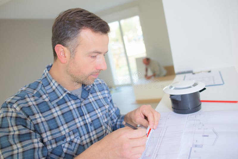 Man Architect with House Plan Stock Photo - Image of professional ...