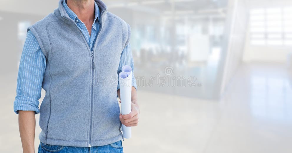 Man Architect Torso Holding Plans in an Office Stock Photo - Image of ...