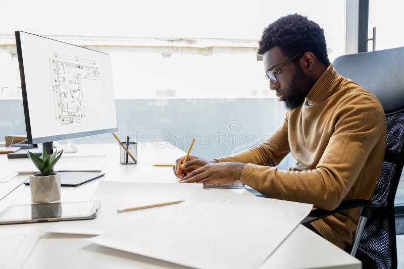 Man Architect Using Engineering Computer Programs for Creating ...