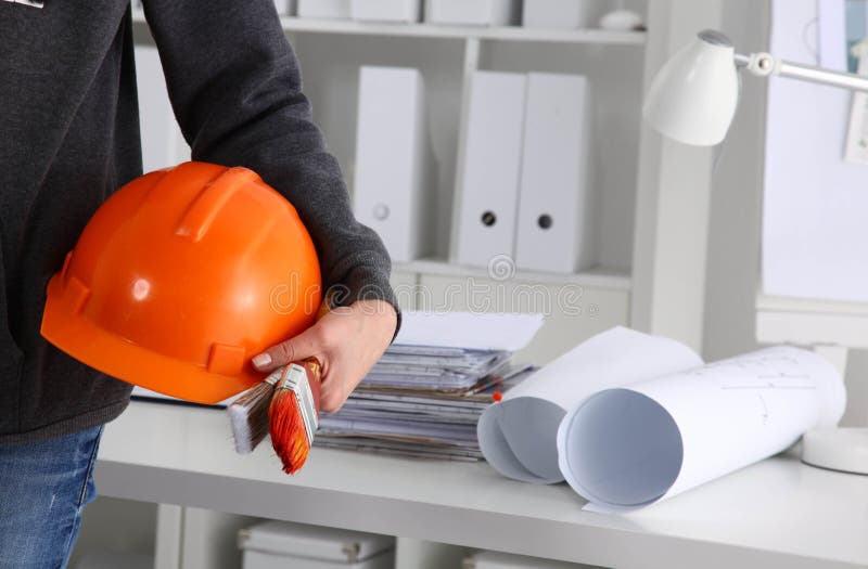 Man Architect Wearing Suit Holding Helmet Standing in Office Stock ...