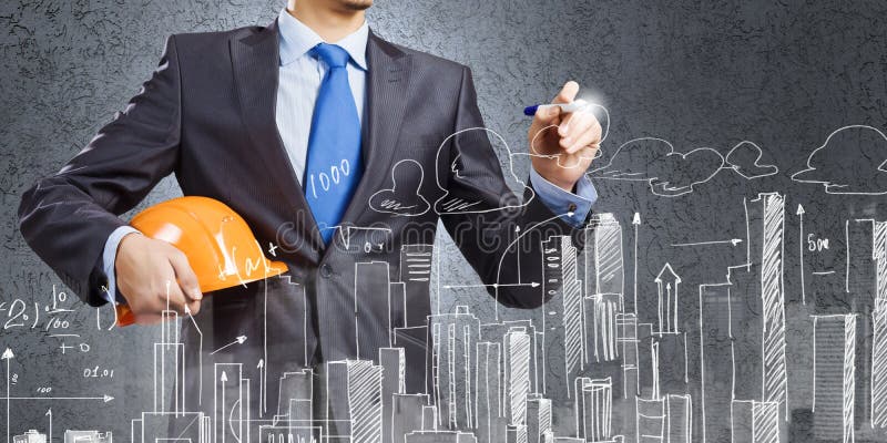 Young Business Man Drawing a Project of Building Stock Photo - Image of ...