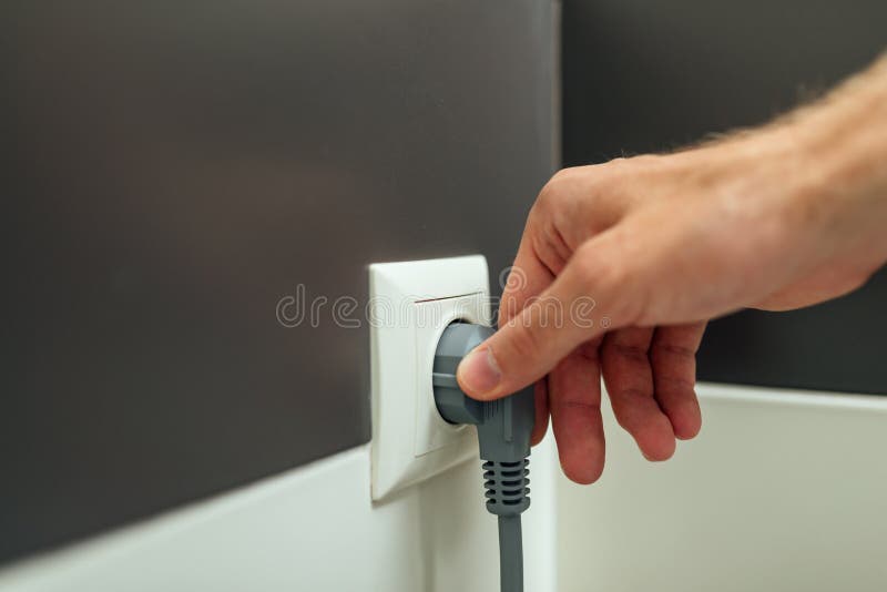Man Arm Put Jack Into Plug In The Room Stock Photo - Image of cable ...