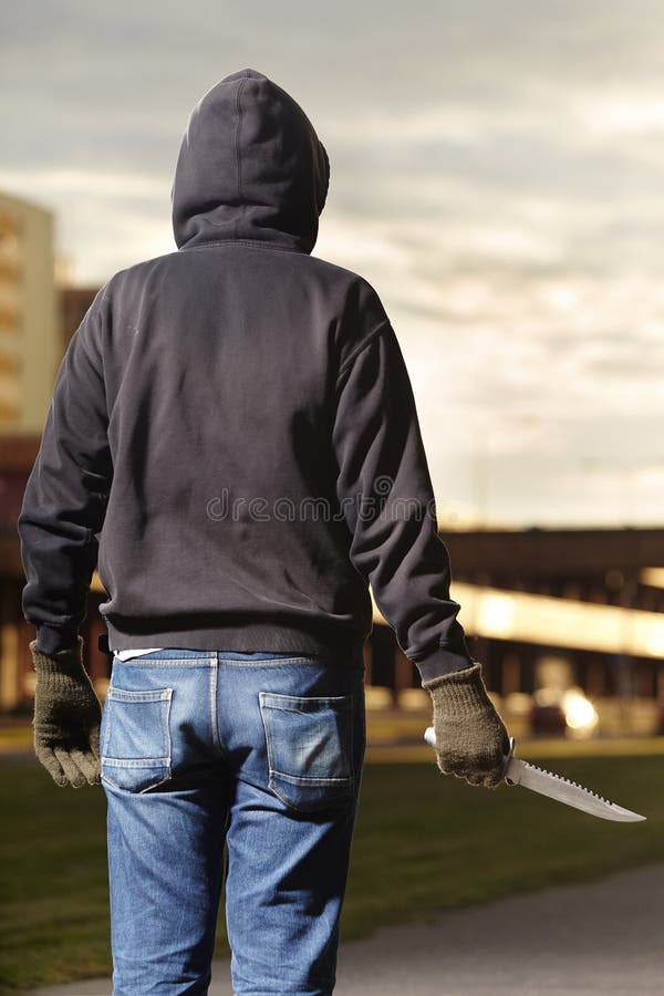 Attacker with Fighting Knife Looking for a Victim Stock Image - Image ...