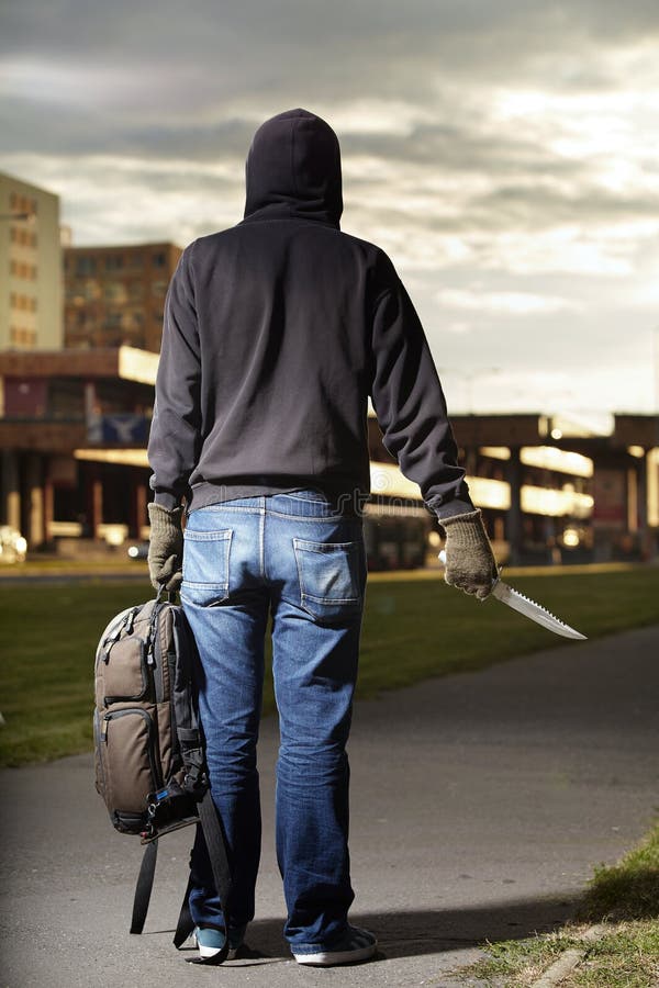 Attacker with Fighting Knife Looking for a Victim Stock Photo - Image ...
