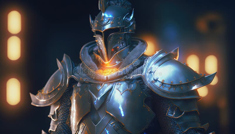 A Man in Armor with Glowing Armor and a Glowing Sword. Stock ...