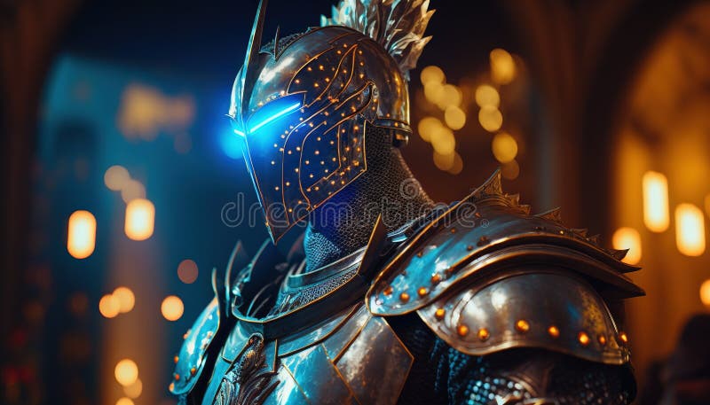 A Man in a Armor with a Glowing Sword in His Hand. Stock Illustration ...