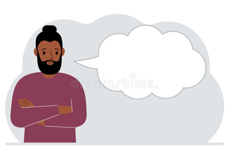 Man Arms Crossed Next To Big Bubble of Thoughts. Place for Text Stock ...