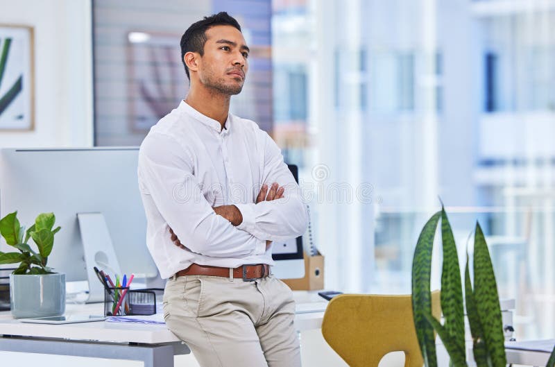 Man, Arms Crossed and Professional at Office Thinking, Inspiration or ...