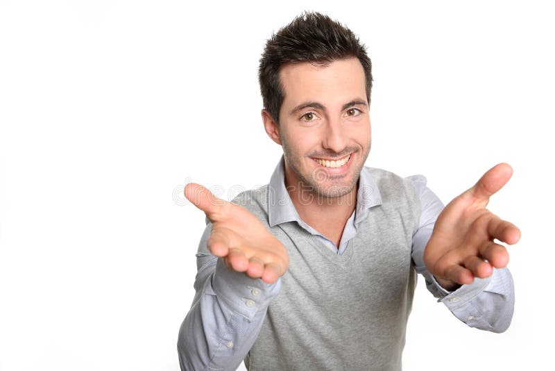 Man with Arms Opened Looking at Camera Stock Photo - Image of camera ...