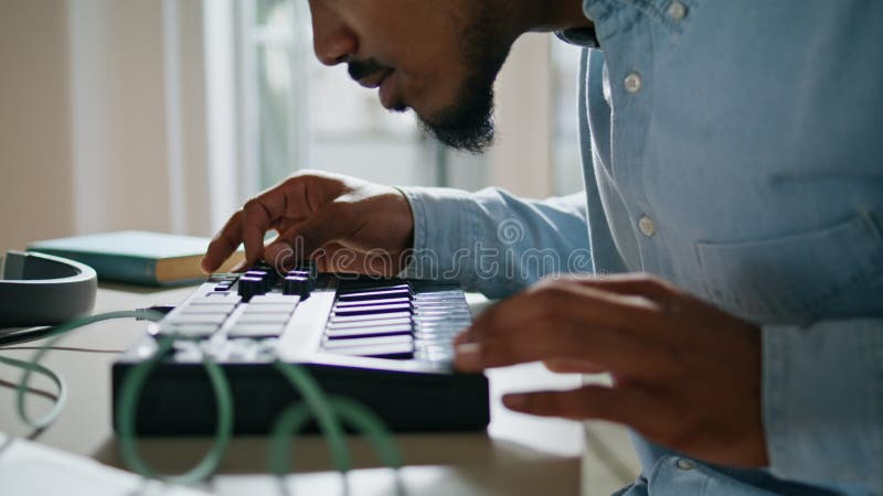 Man Arms Using Keyboard Home Closeup. Anonymous Dj Touching Console ...