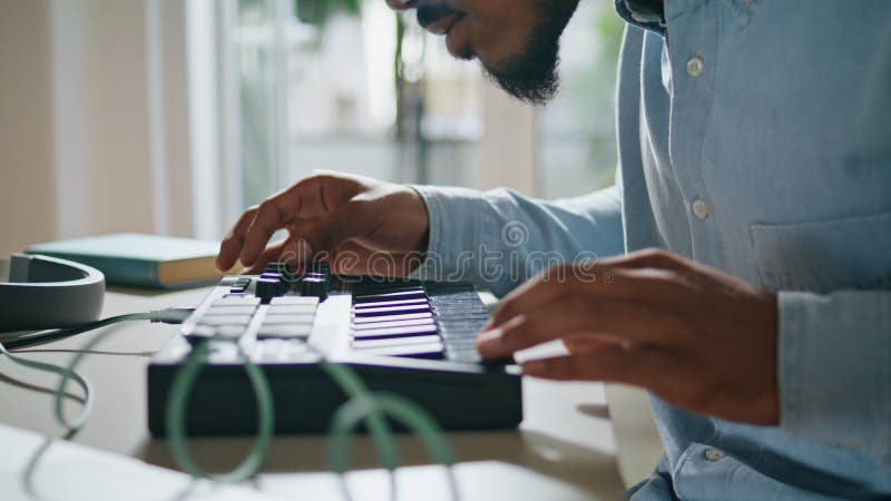 Man Arms Using Keyboard Home Closeup. Anonymous Dj Touching Console ...