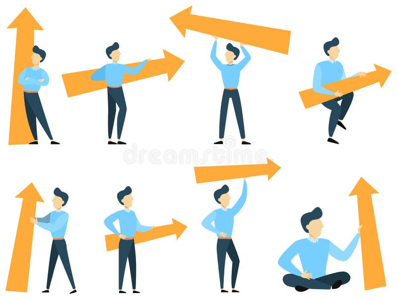 Man with arrow set. stock vector. Illustration of direction - 117140526