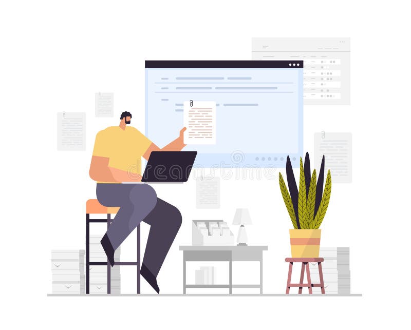 Man Article Editor Writing Publicity Post Male Journalist Using Laptop ...