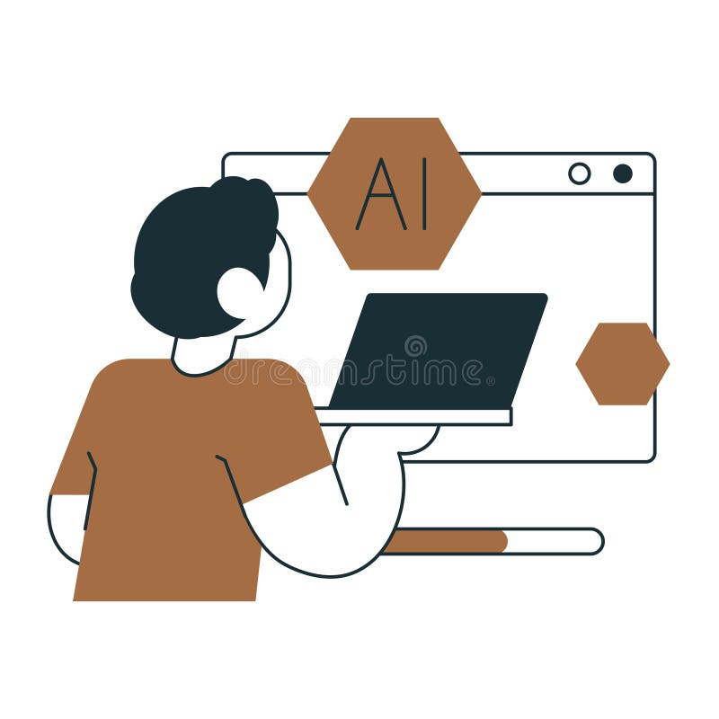 Man and Artificial Intelligence and Education Stock Vector ...