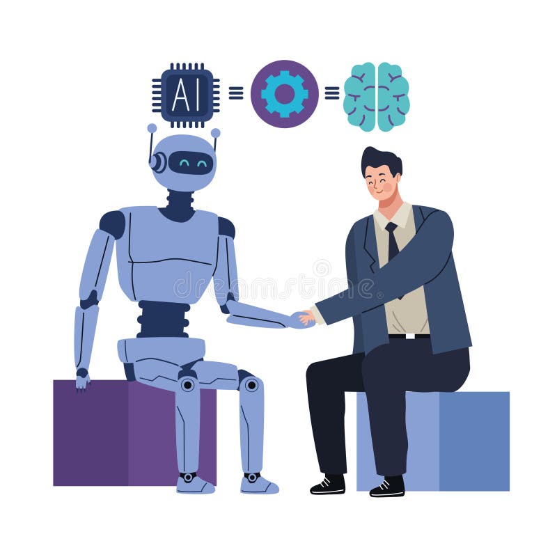 Man and Artificial Intelligence Stock Vector - Illustration of robot ...
