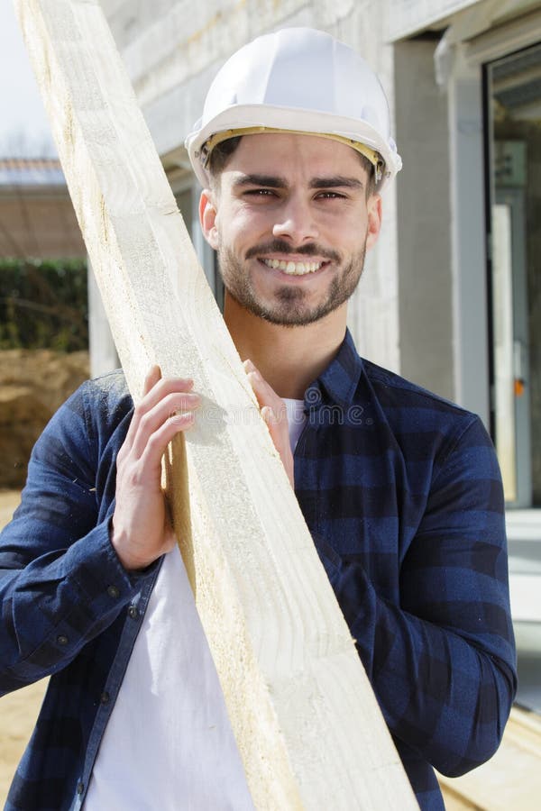 Man As Builder Carrying Wood Stock Image - Image of workshop, people ...