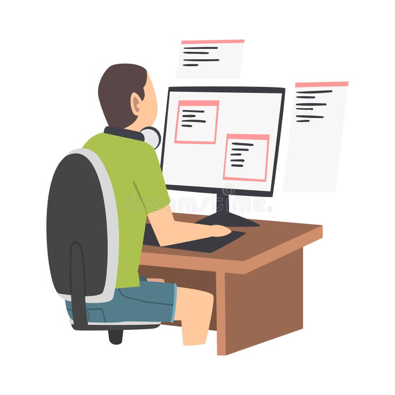 Man As Software Developer Or Programmer Engaged In Coding In Server Side Framework On Computer