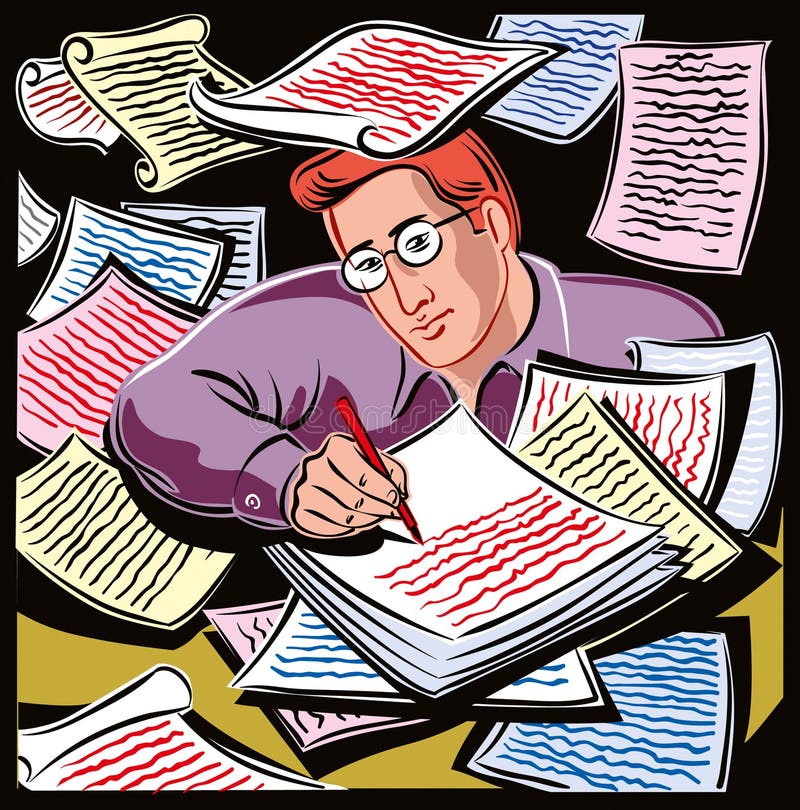Man As he Writes on Many Sheets. Stock Illustration - Illustration of ...