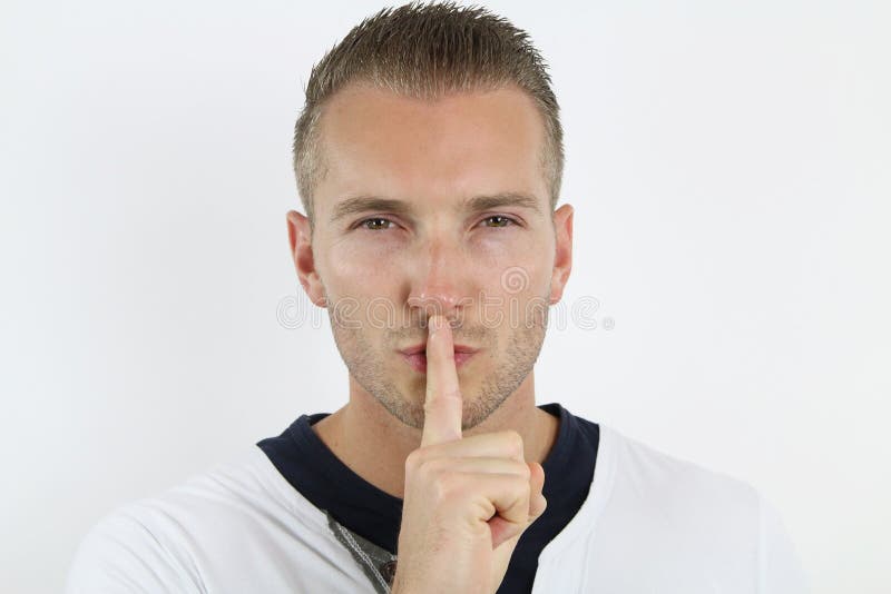 Man asking silence stock photo. Image of portrait, white - 56244842