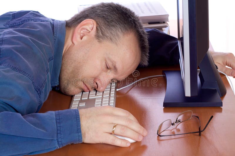 Tired computer guy stock photo. Image of sleeping, late - 29851476