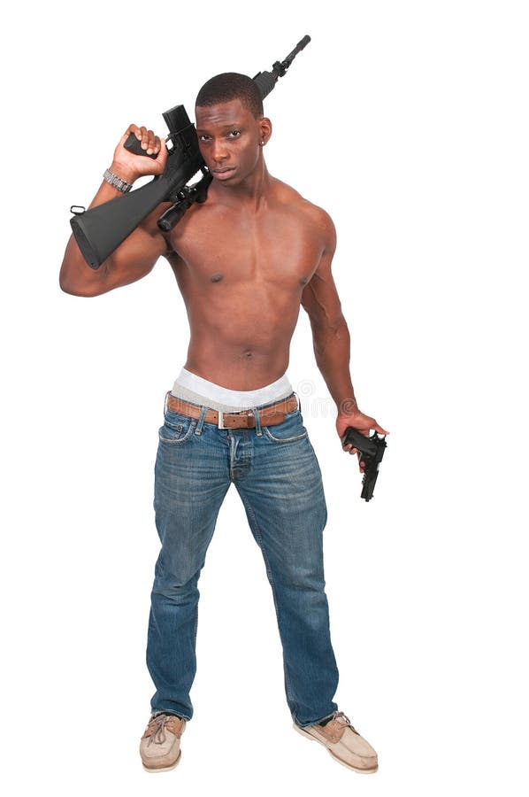 Man with Assault Rifle and Handgun Stock Photo - Image of pistol ...