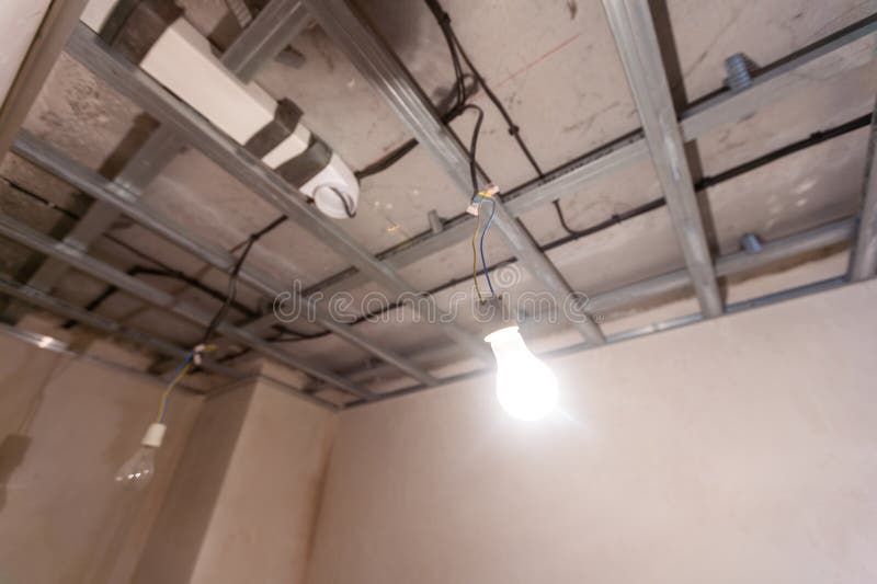 Man Assembles Profile Metal Frame for Plasterboard Ceilings Stock Photo ...