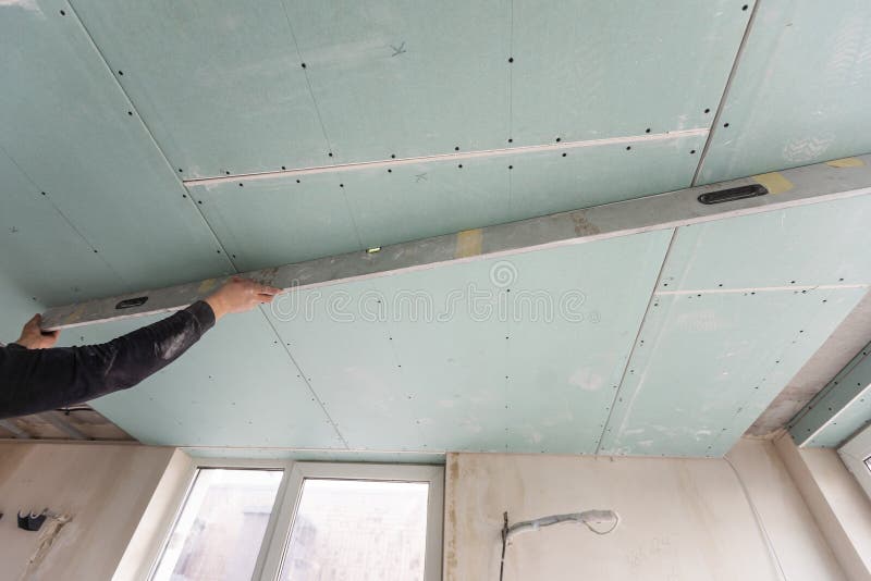 Man Assembles Profile Metal Frame for Plasterboard Ceilings Stock Photo ...