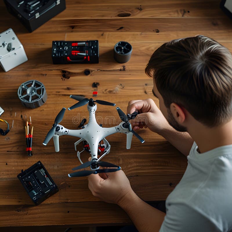 Man Assembling Drone Using Tools Stock Illustration - Illustration of ...