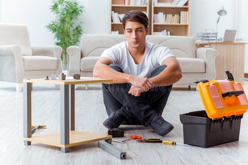 The Man Assembling Furniture at Home Stock Image - Image of chair ...