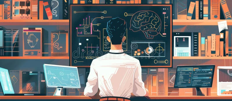 A Man is Assessing a Virtual Human Interface in a Hightech Futuristic ...