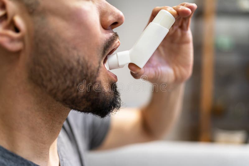 Man with Asthma Using an Asthma Inhaler Stock Image - Image of lung ...