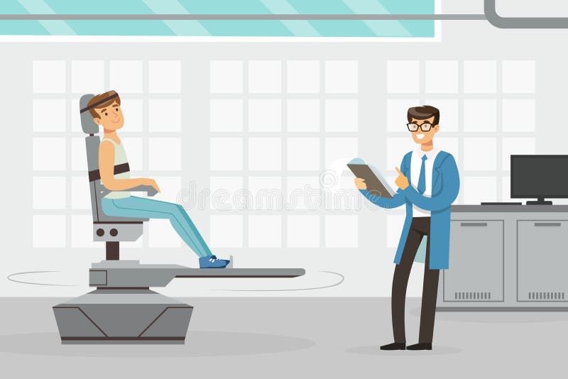 Man Astronaut Preparing for Space Flight Sitting in Chair Engaged in ...